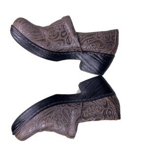 boc | Shoes | Boc Brown Embossed Leather Clogs Wood Heel Size 7 | Poshmark